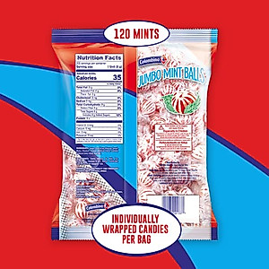 Colombina Jumbo Mint Balls, Red & White Peppermint Hard Candy Balls, Individually Wrapped, Bulk bag with 120 pieces. Bag of 2.4 Lbs. (Pack of 1)