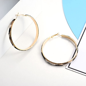 60mm Exaggerate Leopard Leather Round Hoop Earrings Dangle Cheetah Print Circle for Women Statement Personality Animal Jewelry-60CM