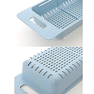 Jkhome Collapsible Over The Sink Colander Dish Fruit Vegetable Strainer Drainer Basket for Kitchen Set of 1 (Blue)