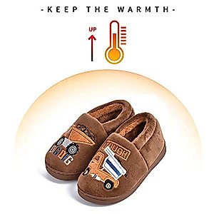 SITAILE Boys Girls Toddler House Slippers,Kids Fur Lined Warm Slip On Home Slippers Cute Winter Nonslip Indoor Slippers