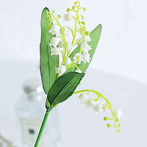 Tinsow 18 Pcs Artificial Lily of The Valley Faux Flowers of May White Orchid Wedding Holding Flowers Bouquet Home Garden Wedding Party (18)