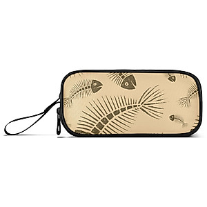 Fisyme Vintage Fish Skeleton Pencil Case Large Capacity Pen Box Makeup Pouch Holder Organizer Stationery Bag for School Office College Traval Adults