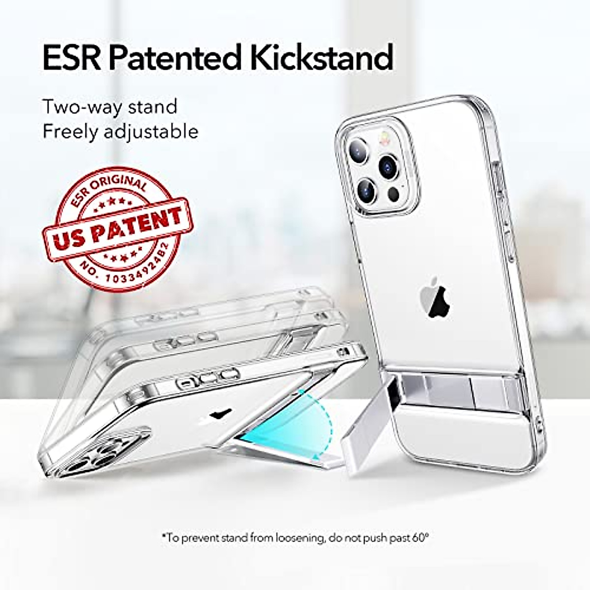 ESR Metal Kickstand Case Compatible with iPhone 12 Case/Compatible with iPhone 12 Pro Case (2020) [Patented Design] [Two-Way Stand] [Reinforced Drop Protection] Flexible TPU Soft Back, 6.1" - Clear