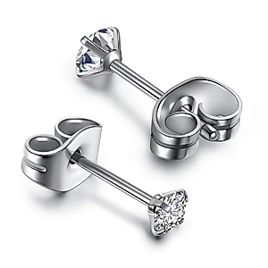 Top Plaza Silver Stainless Steel Stud Earrings for Women Men Round Cubic Zirconia Hypoallergenic CZ Stud Earring Set 3mm-8mm