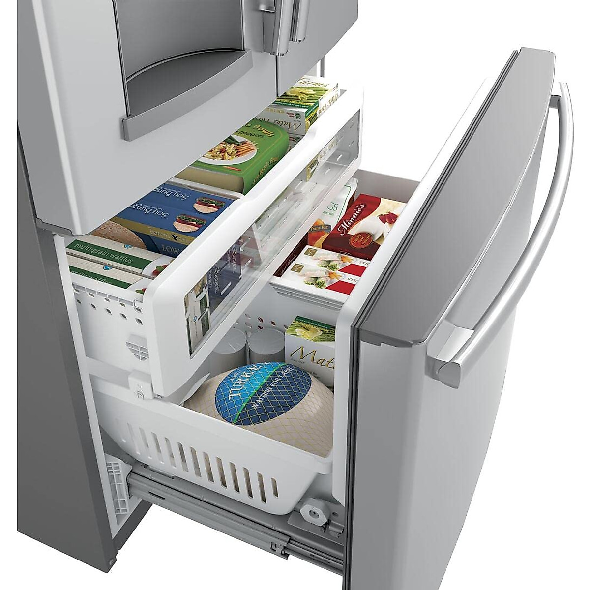 GE GFE28GYNFS 36 Energy Star French Door Refrigerator with 27.8 cu. ft. Total Capacity Advanced Water Filtration System Turbo Cool Freeze Settings + LED Lighting in Fingerprint Resist Stainless Steel