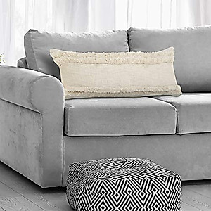 LR Home Beverly Fringed Solid Lumbar Throw Pillow, 1 Count (Pack of 1), Cream