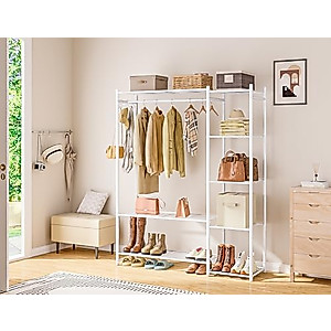 Wardrobe Closet,Portable Clothes Rack with 4 Tiers Shelves,Freestanding Closet Organizers and Storage System with Hanging Rods,Steel Clothing Rack Suitable for Cloakrooms,Bedrooms,Entrances,etc.White