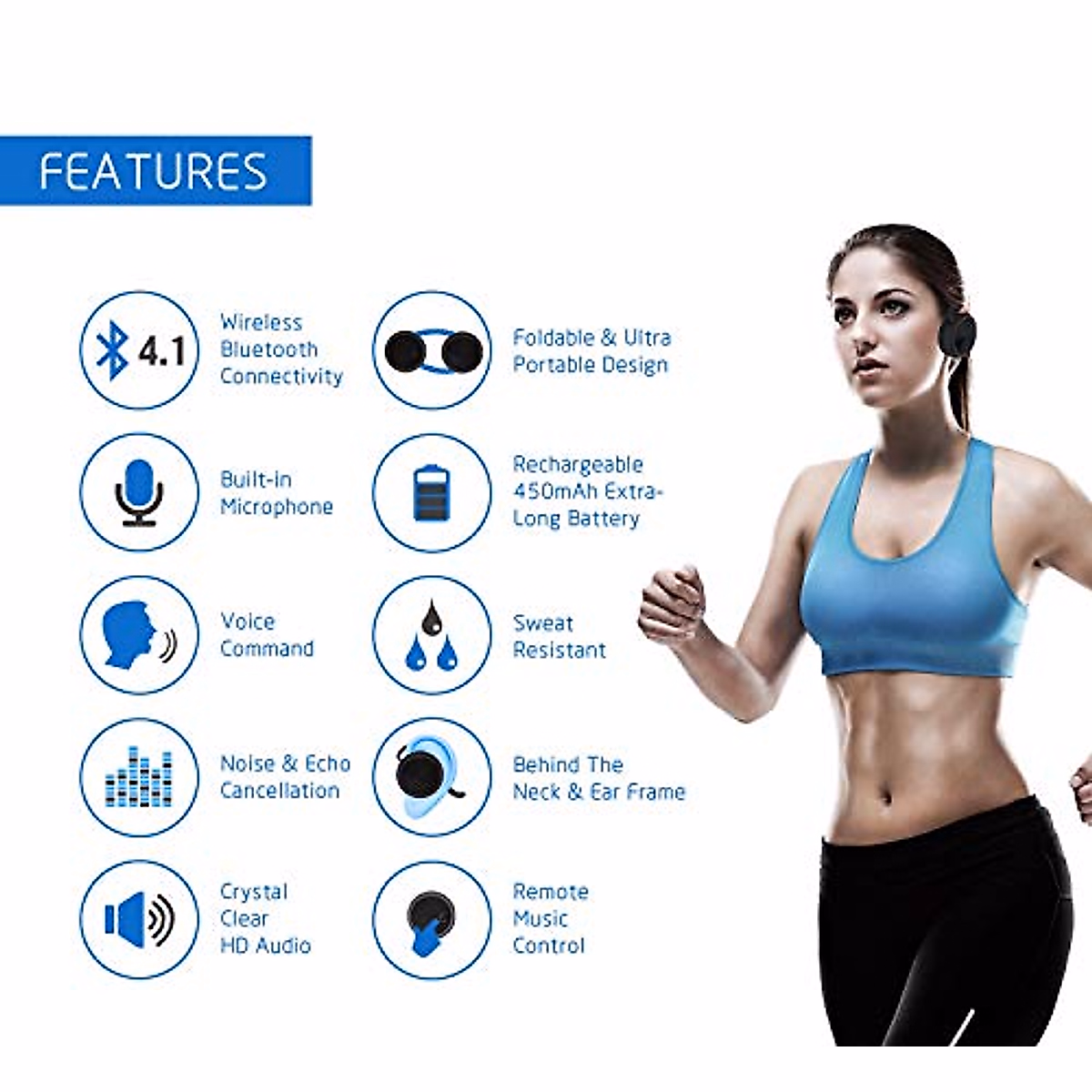 BESIGN SH03 Sports Bluetooth 4.1 Headphones, Wireless Stereo Earphones for Running with Mic for Wireless Music Streaming and Handsfree Calling, Up to 25 Hours Music time