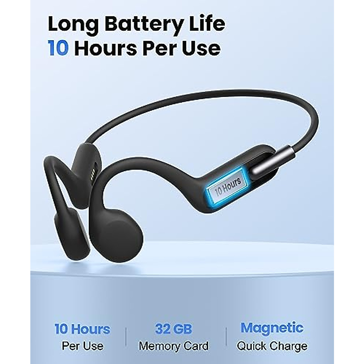 Bone Conduction Headphones, Wireless Open-Ear Headphones, Bluetooth 5.3 with Mic - MP3 Play Built-in 32GB Memory, IPX8 Waterproof Sports Headphones for Gym Workout Swimming Running Cycling.