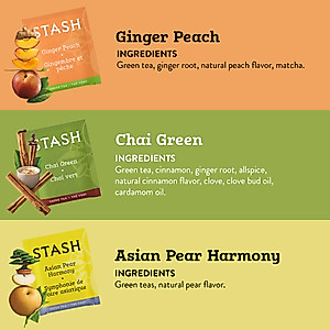 Stash Tea Green Tea Variety Pack Sampler Assortment - Caffeinated, Non-GMO Project Verified Premium Tea with No Artificial Ingredients, 20 Count (Pack of 6)