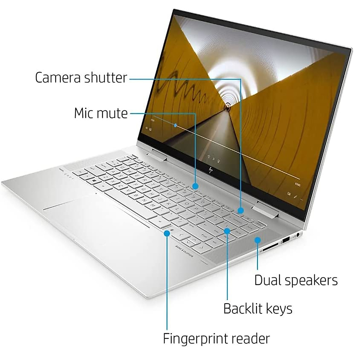 HP Envy x360 2-in-1 15.6" FHD Touchscreen Laptop, Intel Core i5-1135G7, 16GB RAM, 512GB PCIe SSD, Backlit Keyboard, Iris Xe Graphics, HD Webcam, Win 10 Pro, Silver, 32GB Hotface USB Card