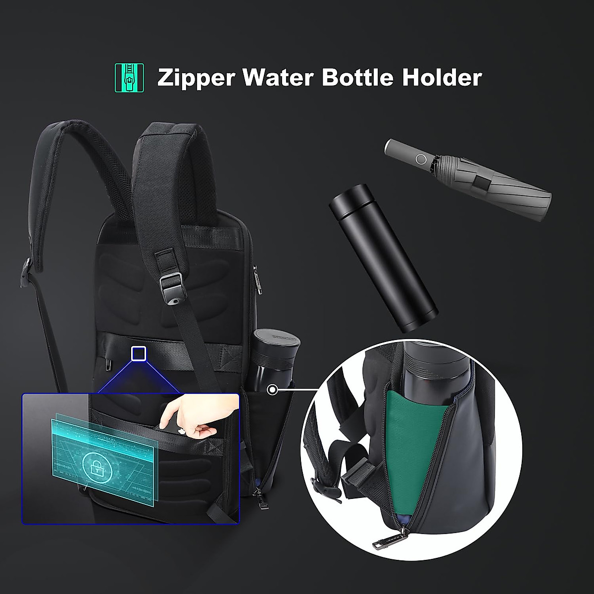 BOPAI Slim Laptop Backpack 15-15.6 inch USB Charging Backpack for Men Water Resistant College Laptop Backpack Office Anti Theft Backpack Smart Computer Backpack Men Black