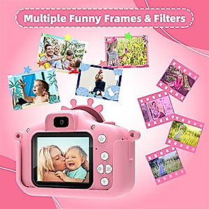 TIATUA Kids Camera for Girls & Boys, Toddler Camera for Age 3-10 Kids with 32GB Card & Dual Lens, 1080P Kids Digital Camera for 4 5 6 7 8 9 10 Year olds (Pink)