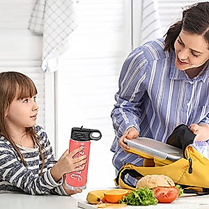 Personalized Kids Water Bottle 20oz with Flip-Top Lid and Straw, Thermos Kids Stainless Steel Insulated Flask, Your Name Engraved in USA by iProductsUS, Gifts for Girls Boys (17 Colors, 35 Designs)