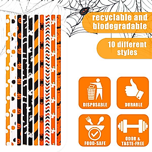 HAKSEN 220PCS Halloween Paper Straws, Paper Drinking Straws Bulk Halloween Paper Straws for Decorating Party Favors Halloween Supplies Cupcake