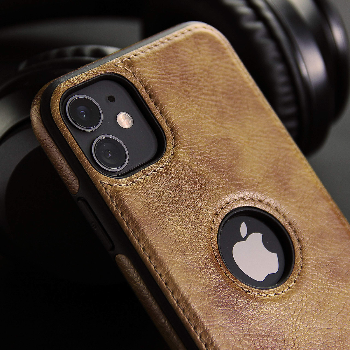 TOPSEM Retro Leather Case for iPhone 11 Anti-Knock Back Cover Soft TPU Business Shell Phone Case (Brown, for iPhone 11)