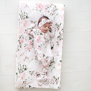 Posh Peanut Baby Changing Pad Cover Stretchy Viscose from Bamboo Viscose, for Standard 16" by 32" - Vintage Pink Rose
