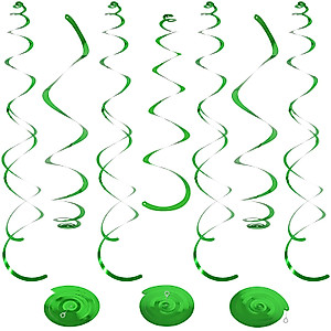 24 PCS Green Hanging Swirl, Sparkle Ceiling Hanging Decorations, Plastic Streamer Party Decorations with Double-Swirls and Single-Swirls for Birthday Decorations, Graduation, Baby Shower
