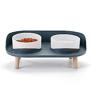 FUUIE Bowls for Food and Water Pet Cat Double Bowls Feeder Adjustable Height Cats Dogs Drinker Water Bowl Dish Elevated Feeding Food Feeders Cat Dog Supplies (Color : Blue)