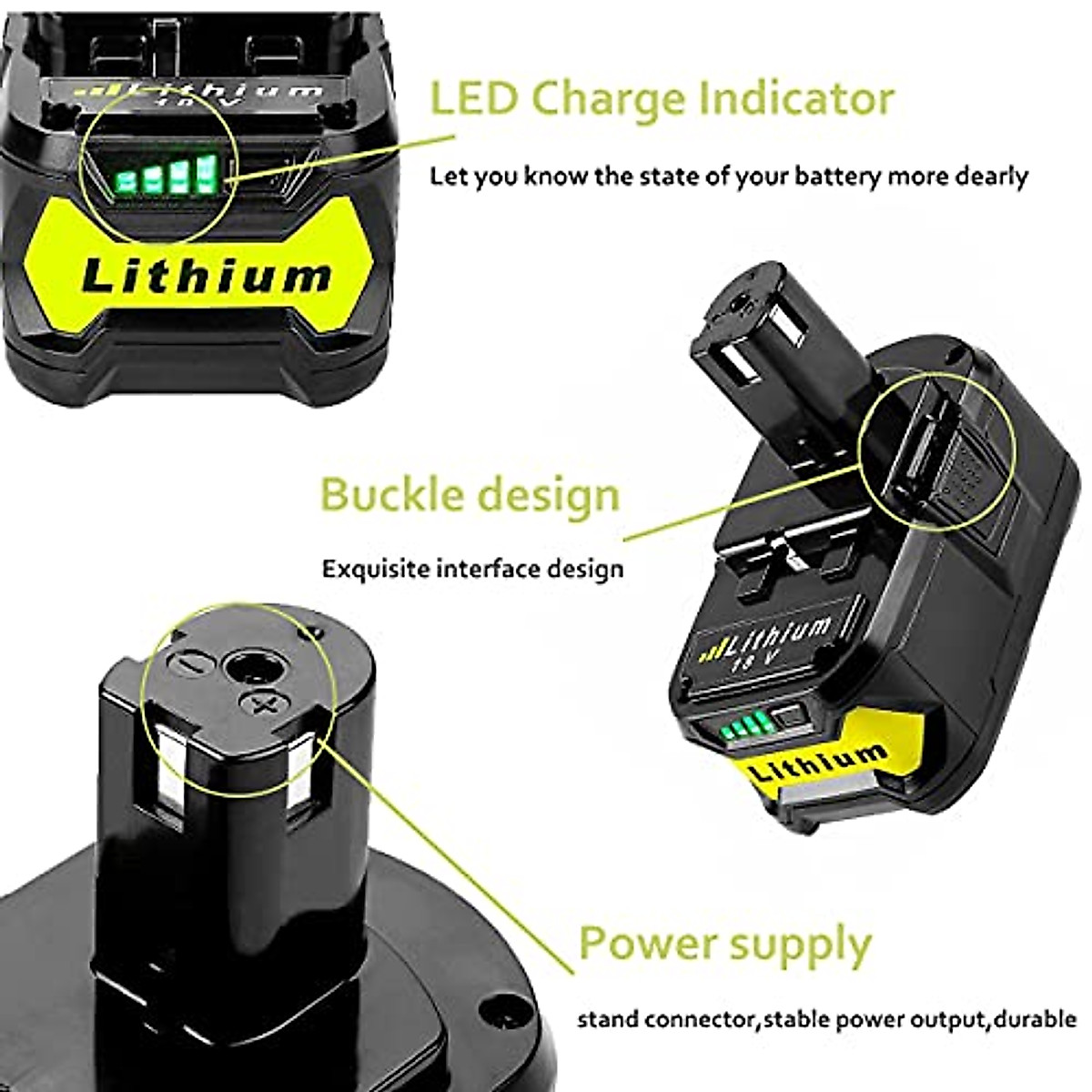 MANUFER 2Pack 6.5Ah 18V P108 Lithium-ion Battery Replacement for Ryobi 18v Lithium-ion Battery P108 P105 P102 P103 P107 P109 P104 Suit Replacement for Ryobi 18-Volt Battery