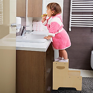 Bateso Step Stools for Kids, Wooden Toddler Step Stool for Bathroom Sink with Safety Anti-Slip Mat and Strip, Assembly Easily, Sturdy Kid Step Stool for Brushing Teeth, Kitchen, Toilet Potty Training