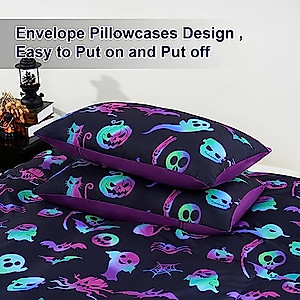 Halloween Duvet Cover Set Queen,3 Pieces Black Skull Pumpkin Comforter Cover Set with 2 Pillowcases Ghost Festival Themed Bedding Set Queen90 x90(Not Comforter)