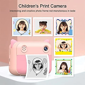 QSYY Children's Portable Printing Camera Front and Rear Dual-Camera Toy Camera with Printing Paper 2.4-Inch Display Screen Timed Photo Creative Photo Sticker Fun Photo Frame Boy Girl Gift,Pink