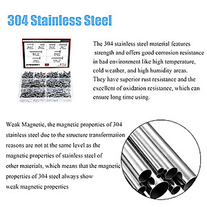 DYWISHKEY 320 Pieces #6#8#10 Stainless Steel 304 Phillips Flat Head Self-Tapping Screws, Wood Screws Assortment Kit