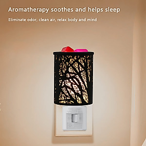 Metal Wax Melt Warmer Oil Burner Plug in, Electric Candle Wax Warmer Melter Essential Oil Fragrance Warmer with Tree Pattern, Night Light Aroma Lamp for Home Office Bedroom Gifts & Decor (Black)