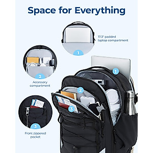 BAGSMART Carry On Travel Backpack, 17.3 Inch Large Travel backpack Carry On Flight Approved, Anti-theft Personal Item Backpack Travel Bag With Shoe Bag, 30L Water Resistant Casual Daypack, Black