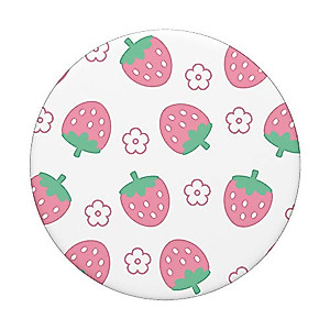 Strawberries Flowers Pink White Kawaii Cute Pastel Aesthetic PopSockets PopGrip: Swappable Grip for Phones & Tablets