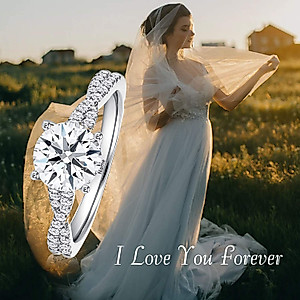 SISGEM 18K 14K 10K Real Gold Engagement Ring for Women,Split Shank Pave Set 1.5 Carat(CTW) Moissanite Wedding Ring With Engraved Name (10K, white-gold)