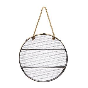 Deco 79 Metal Round 2 Shelves Wall Shelf with Hanging Rope, 24" x 6" x 24", Black