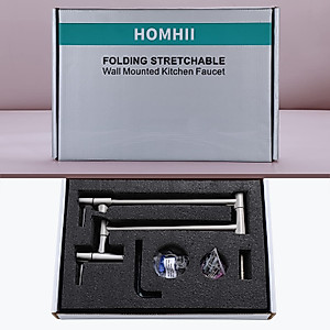 HOMHII Wall Mount Pot Filler Faucet,Folding Stretchable Kitchen Faucet with Double Joint Swing Arm,Stainless Steel Delta Pot Filler Faucet (‎Brushed Stainless Steel)