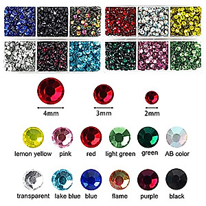 OUTUXED 5400pcs Multicolor Rhinestones 12 Mixed Color Hotfix Rhinestones Flatback Gemstones and Crystals for Crafts, Clothes with Tweezers and 2 Picking Pens