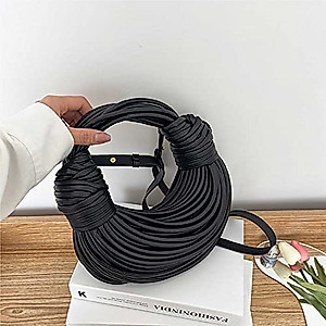 Women Purses and Handbags Hand-Woven Bread PU Leather Top Handle Satchel Shoulder Crossbody Creative Noodles Underarm Bag (black)