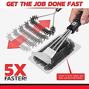 Grill Brush and Scraper - Grill Cleaner Brush Grill Accessories for Outdoor Grill - Safe BBQ Brush for Grill Cleaning - Heavy Duty 17" Grill Brushes