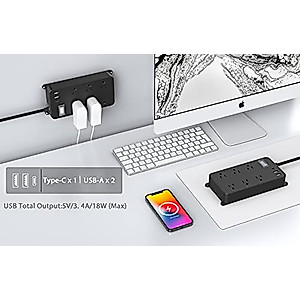 Jgstkcity Outdoor Power Strip Weatherproof with USB C,Waterproof Extension Cord Multiple Outlet Surge Protector for Patio Accessories,6 Outlets and 3 USB Ports,6ft Cable, Black