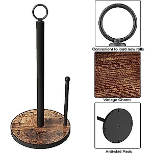 OROPY Paper Towel Holder Countertop with Heavy Duty Wood Base, Farmhouse Paper Towel Roll Stand for Kitchen Counter fits Standard and Jumbo Size Paper Towels (Brown - Easy to Tear)