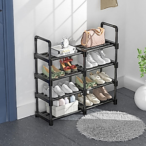 RightTech 4-Tier Shoe Rack, 90CM Long Adjustable & Stackable Metal Shoe Shelf Storage Organizer, Heavy Duty Metal Free Standing Shoe Rack for Entryway Closet Doorway, Black