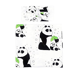 QTECLOR Newborn Receiving Blanket Headband Set - Unisex Soft Baby Swaddle Girl Boy Gifts (Blanket-Panda)