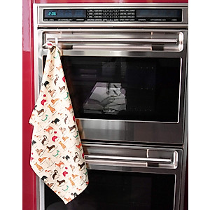 Home-X Dog Illustration Tea Towel for Cooking & Serving, Brightly Colored Print Pattern