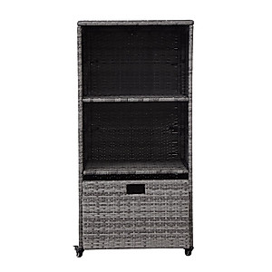 Kinpaw Outdoor Towel Cabinet with Drawer - Waterproof Storage Cabinet Organizer, Freestanding PE Rattan Wicker Shelf for Pool, Patio, Hot Tub Spa, Indoor, Smoke Grey