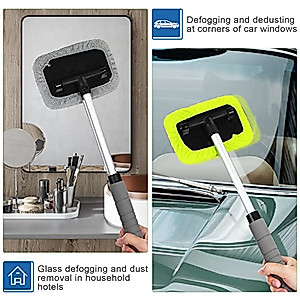Riakrum 3 Sets Windshield Glass Cleaning Tools Auto Car Window Cleaning Tool with 9 Washable and Reusable Microfiber Pads, 3 Spray Bottle and Extendable Handle Auto Inside Glass Wiper Kit