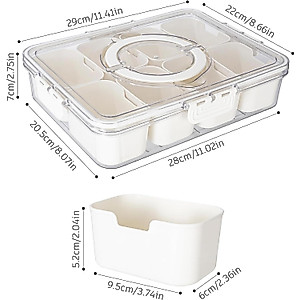 WACOI Divided Snack Serving Tray with Lid and Handle travel Snackle Box Charcuterie Container Portable Storage Organizer for Candy, Fruits, Nuts, Snacks 1Pack White