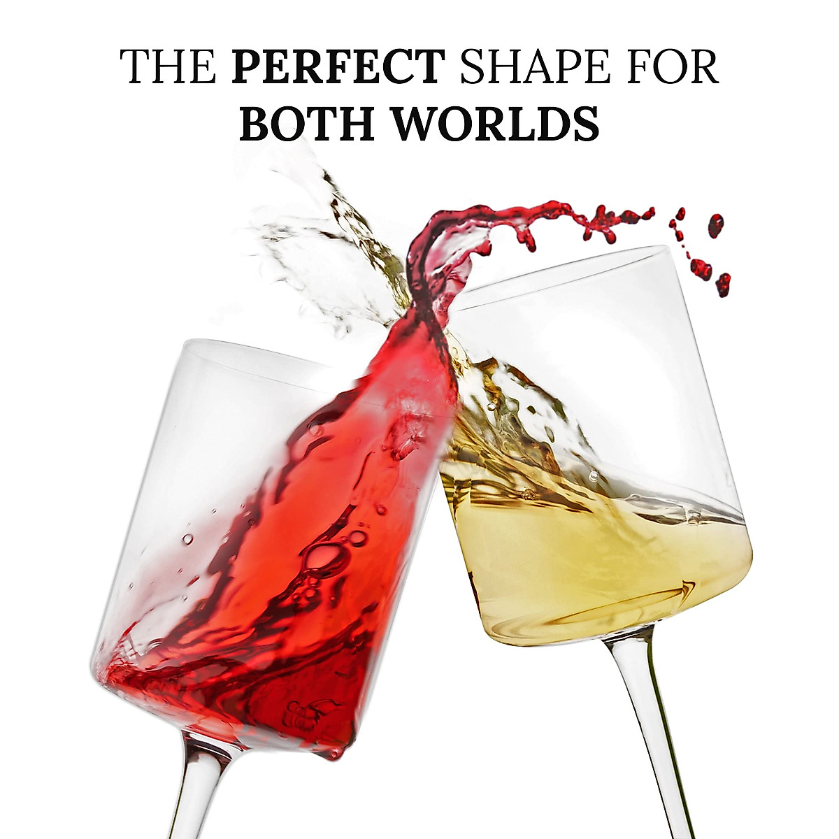 Bacador Square Wine Glasses Set of 4 - Cylinder Design Ideal for White and Red Wine - Modern Edge Crystal Stemware - Stunning Gift for Anniversaries - 14 oz