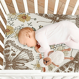 Kigai Fitted Crib Sheet for Boys Girls Jersey Knit Baby Crib Sheet Vintage Butterfly Crib Sheets for Standard Crib and Toddler Bed Mattresses, Cozy Soft Breathable, 28 x 52 inch