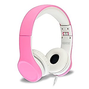 NENOS Children Kids Children's Volume Limited Headphones for Kids Foldable (Pink)