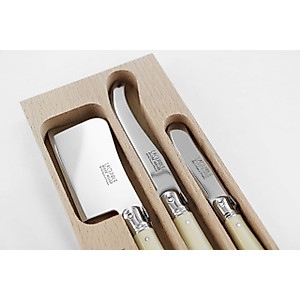 Andre Verdier Laguiole Debutant Cheese Knife Set 3 pce, Stainless Steel/Ivory, AV-3PC-CHEESE-IF, Made in France