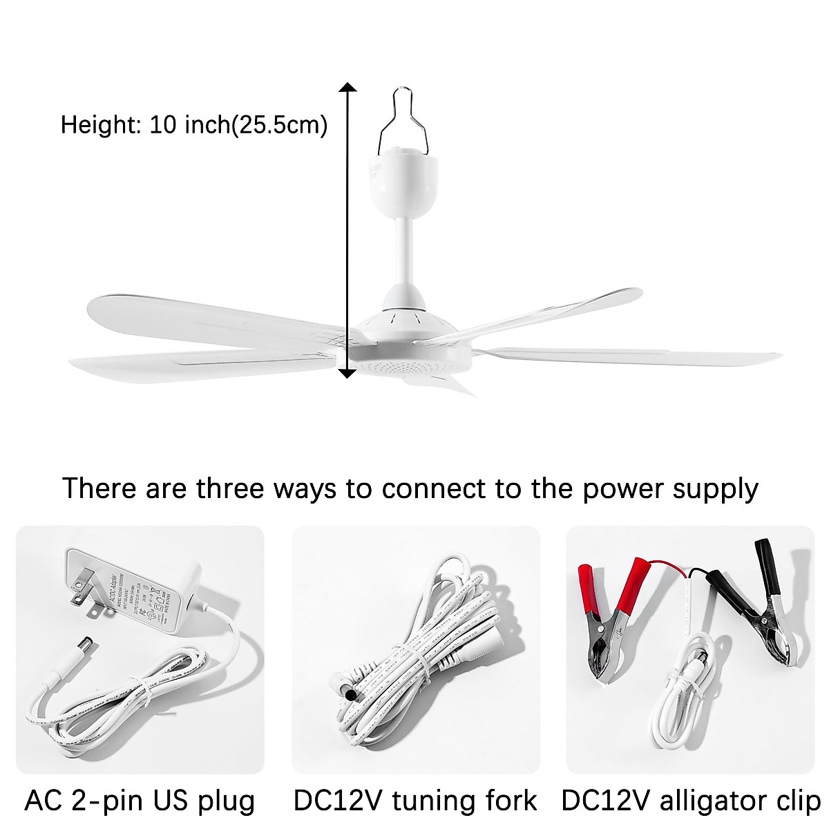 Mengnessly 28" Inch Ceiling Fan AC 110V/DC 12V Indoor Outdoor Gazebo Electric Fans for Tent with Remote Control Portable Hanging Plug in No Light White Bedroom Porch Quiet Small Room RV Garage Dorm